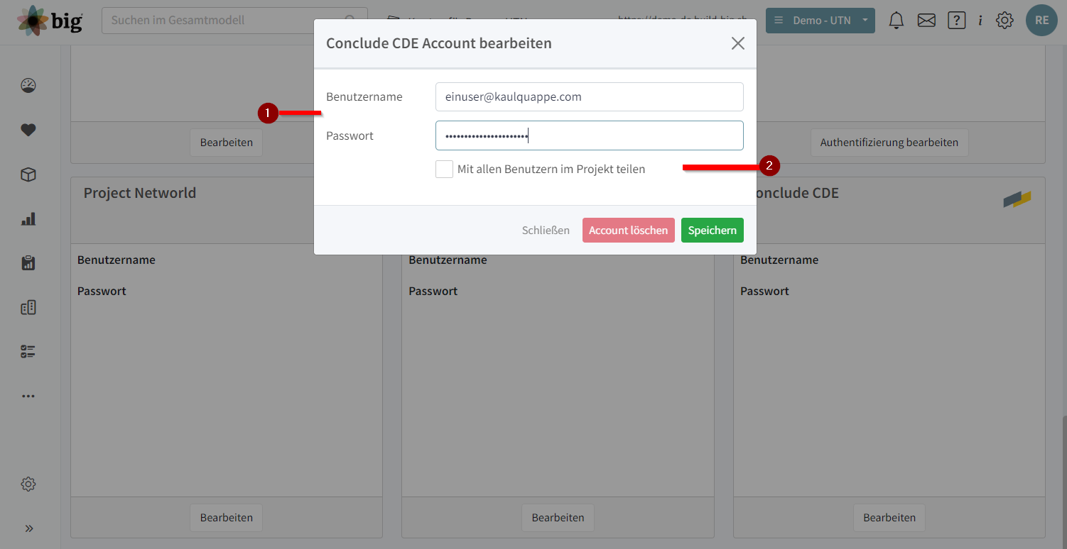 Konfiguration Conclude – big BIM CDE